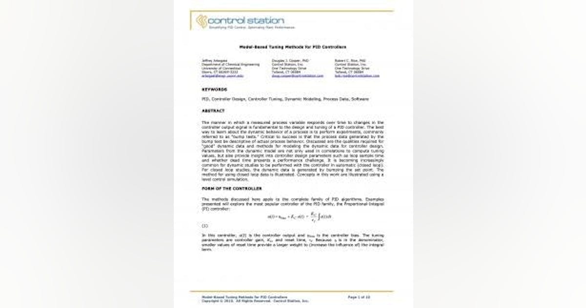 PID Controllers | Model-Based Tuning Methods for PID Controllers ... PID Controllers | Model-Based Tuning Methods for PID Controllers ...